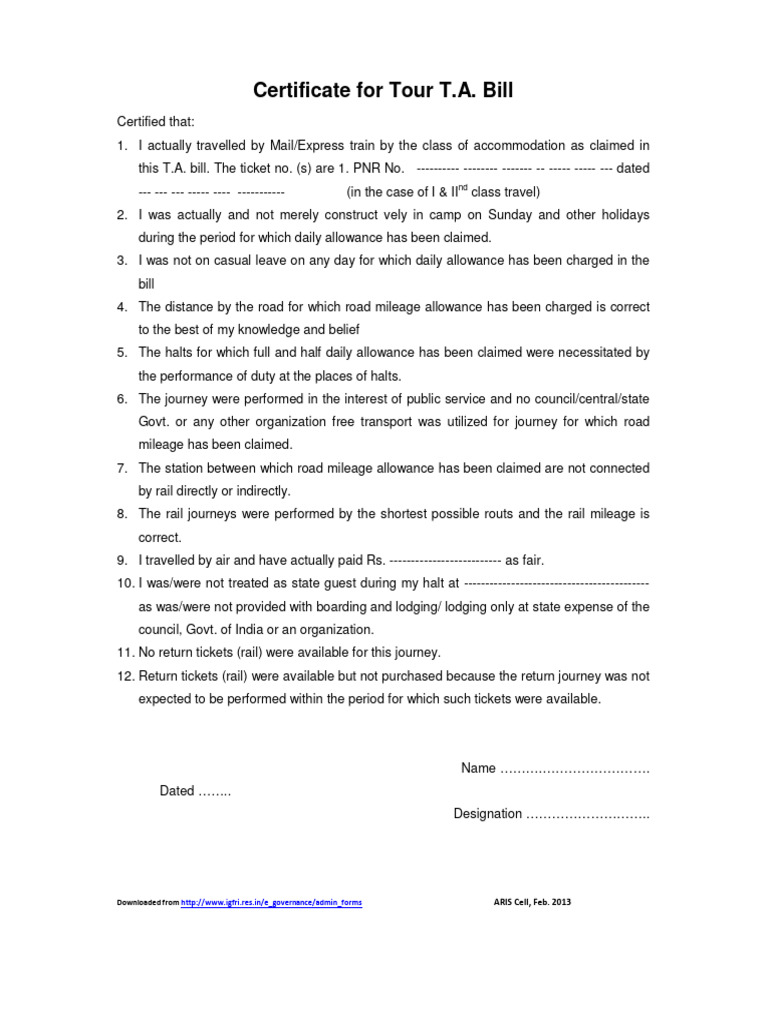 Certificate For TA | PDF