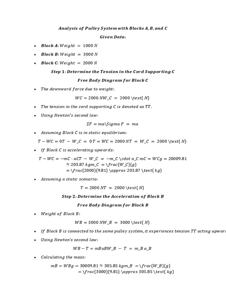 Analysis of Pulley System with Blocks A | PDF