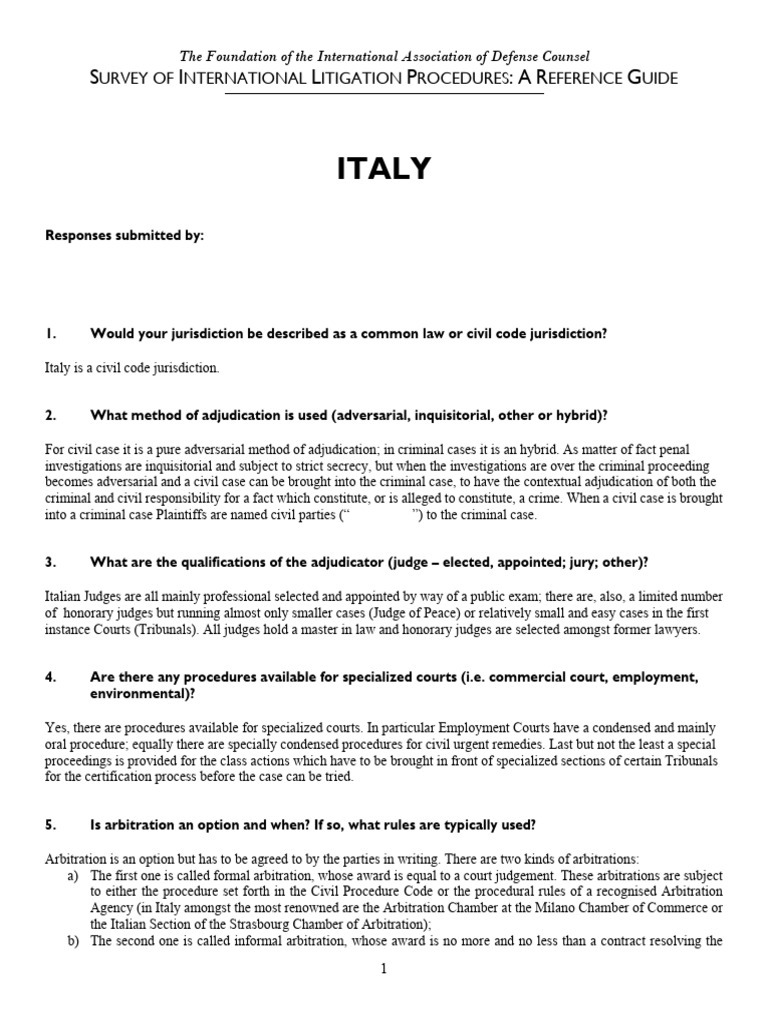Italy's Civil Litigation Procedures Guide | PDF | Discovery (Law ...