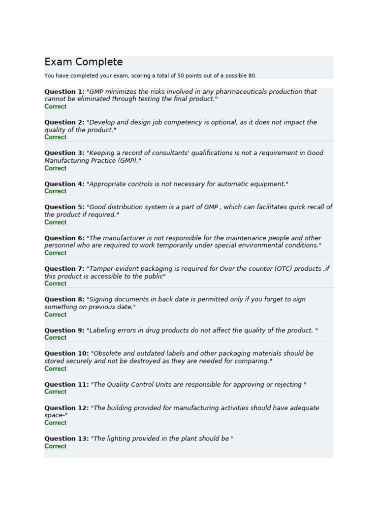 Answer GMP CGMP Training | PDF