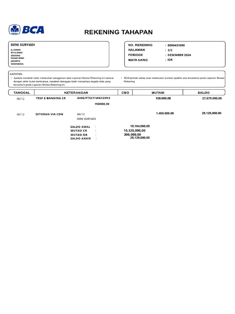DENI BCA STATEMENT | PDF