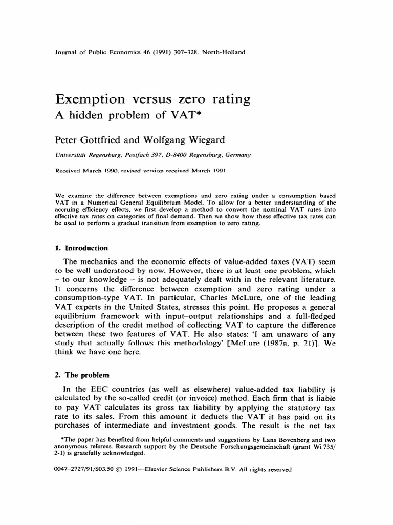 Exemption versus zero rating A hidden problem of VAT (Peter Gottfried ...