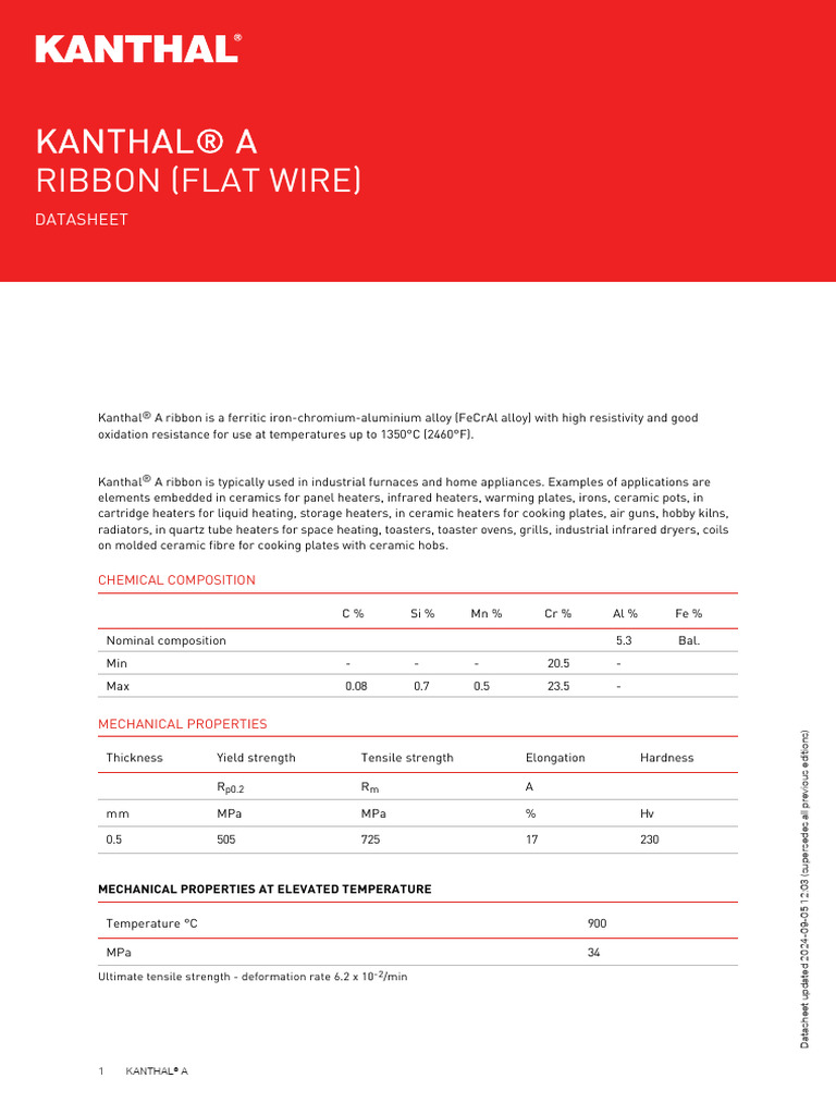 Kanthal A en | PDF | Strength Of Materials | Ceramics