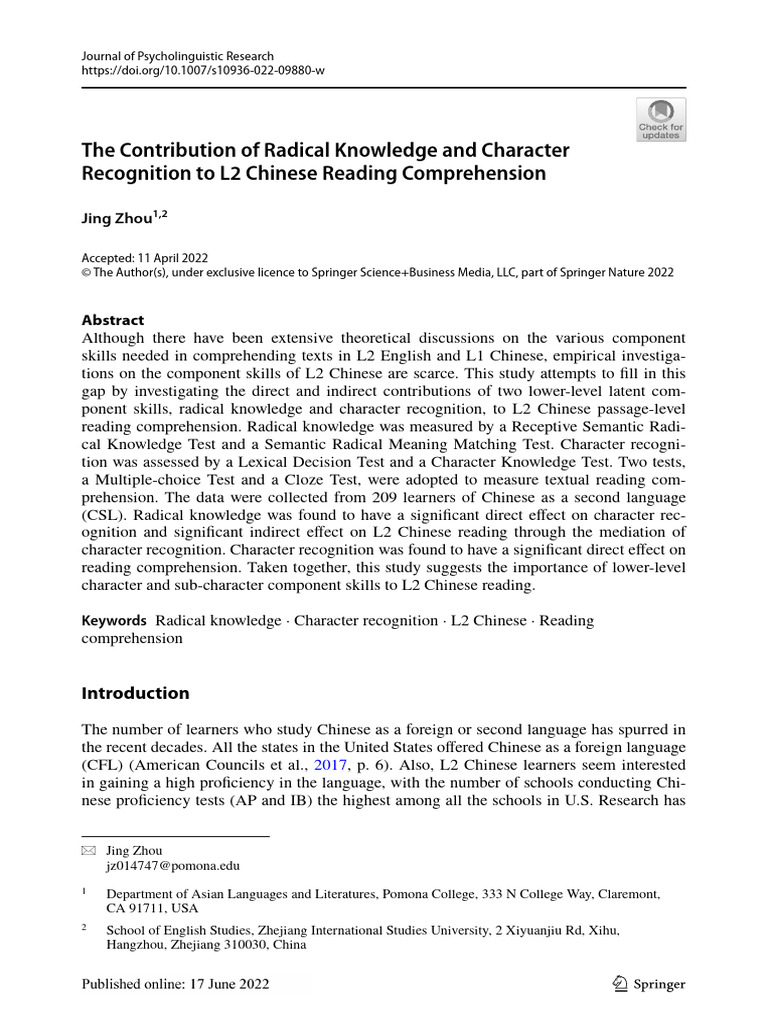 Jing Zhou - The Contribution of Radical Knowledge and Character ...