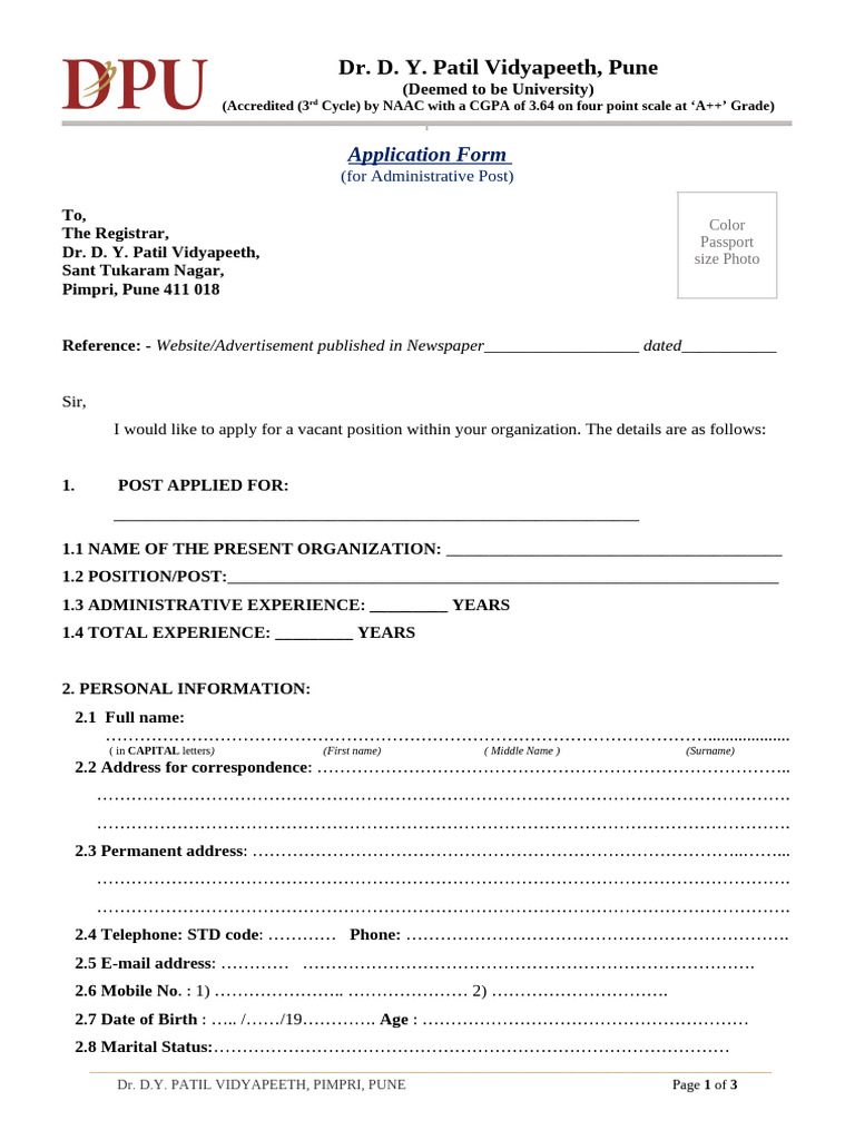 Applicationform Administrative Positions2024 | PDF