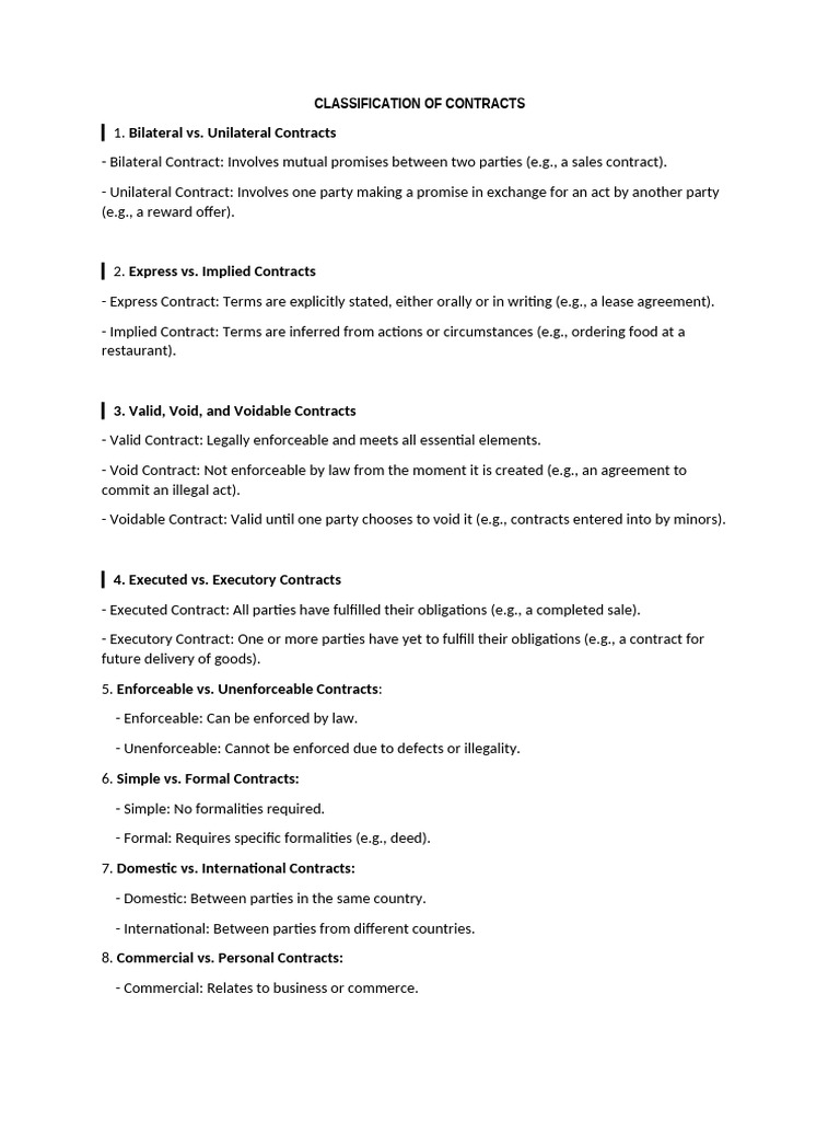 Classification of Contracts | PDF
