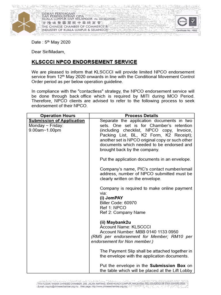 KLSCCCI NPCO Notice | PDF