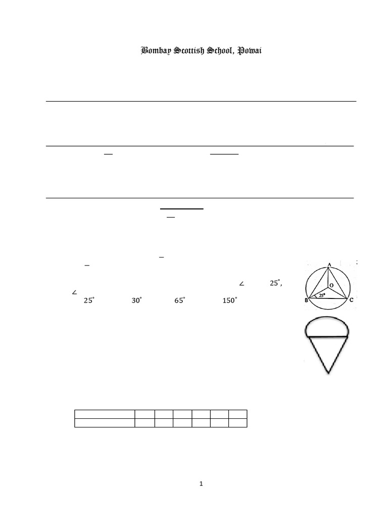 BSS Powai Math Prelim QP 2024-25 | PDF | Circle | Elementary Mathematics