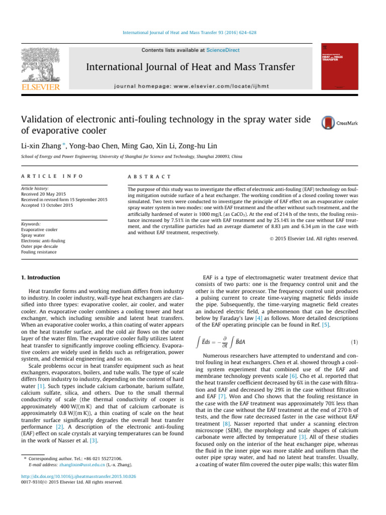 Validation of Electronic Anti Fouling Technology in The Spray Water ...