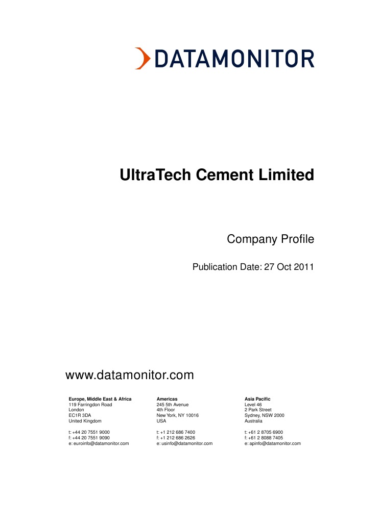 Ultratech Cement Limited: Company Profile | PDF | Concrete | Cement
