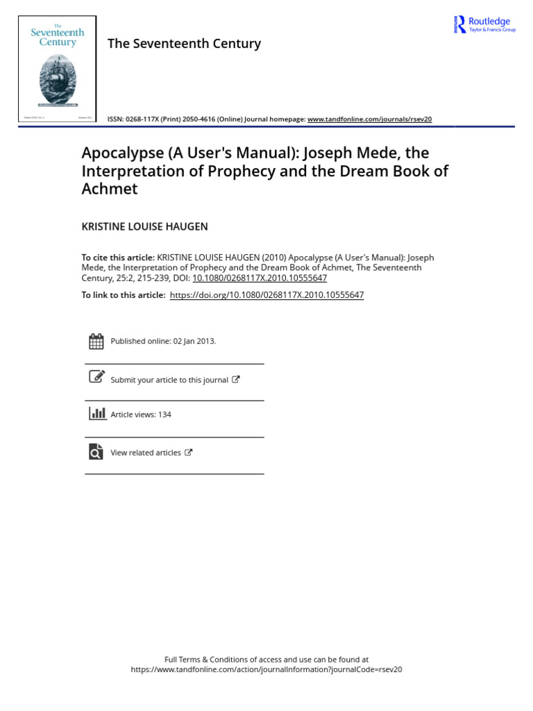 Apocalypse a User s Manual Joseph Mede the Interpretation of Prophecy ...
