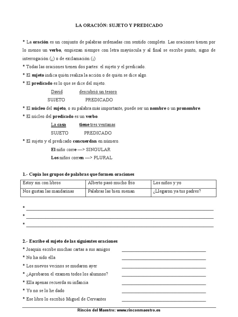 La Oración, El Sujeto y El Predicado | PDF