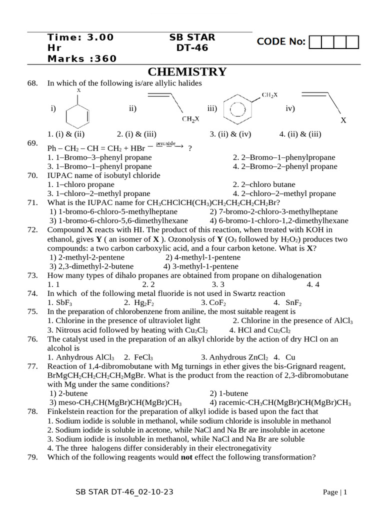 Halogen Derivatives MOP | PDF | Chlorine | Chemical Reactions