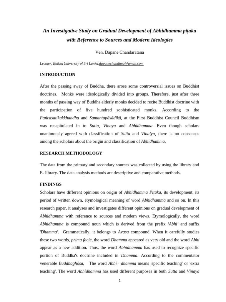 An Investigative study on Gradual development of Abhidhamma Pitaka with ...