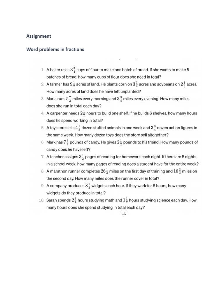 Fractions Assignment | PDF