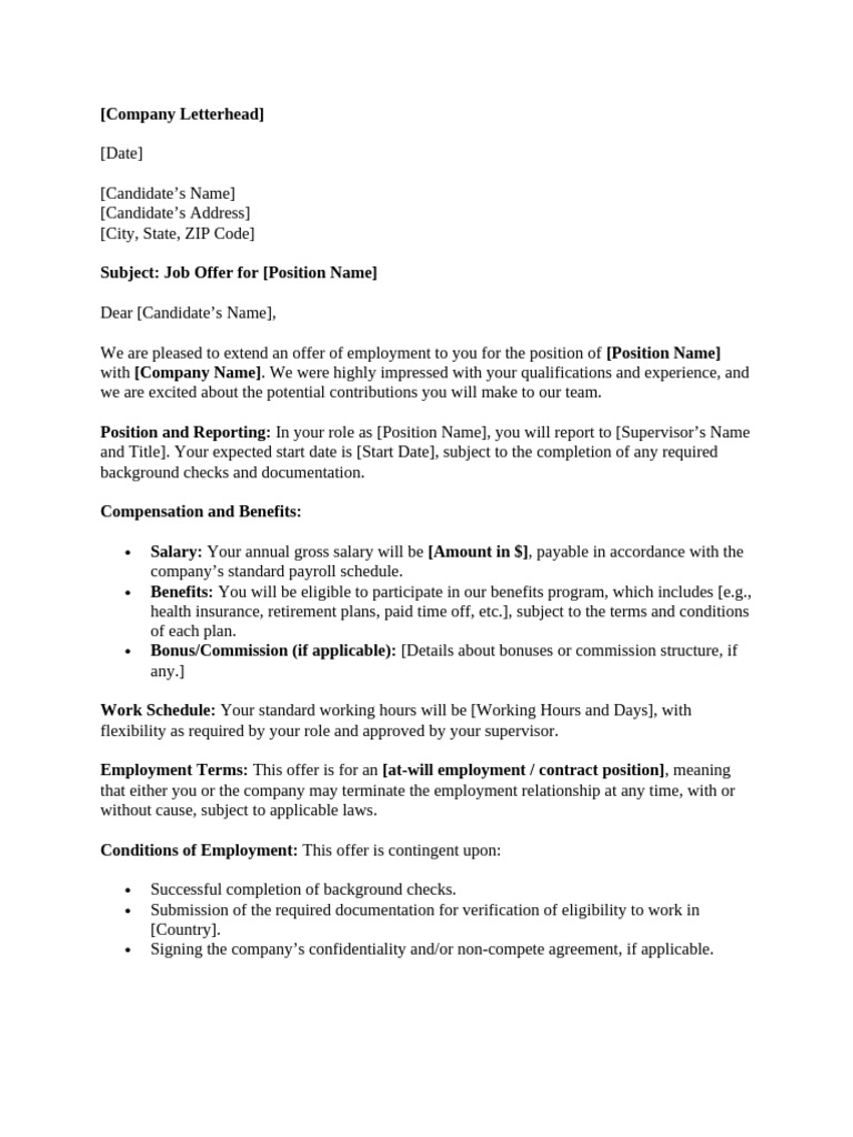 Job Offer Letter Template (IDP) Template | PDF | Employment | Salary