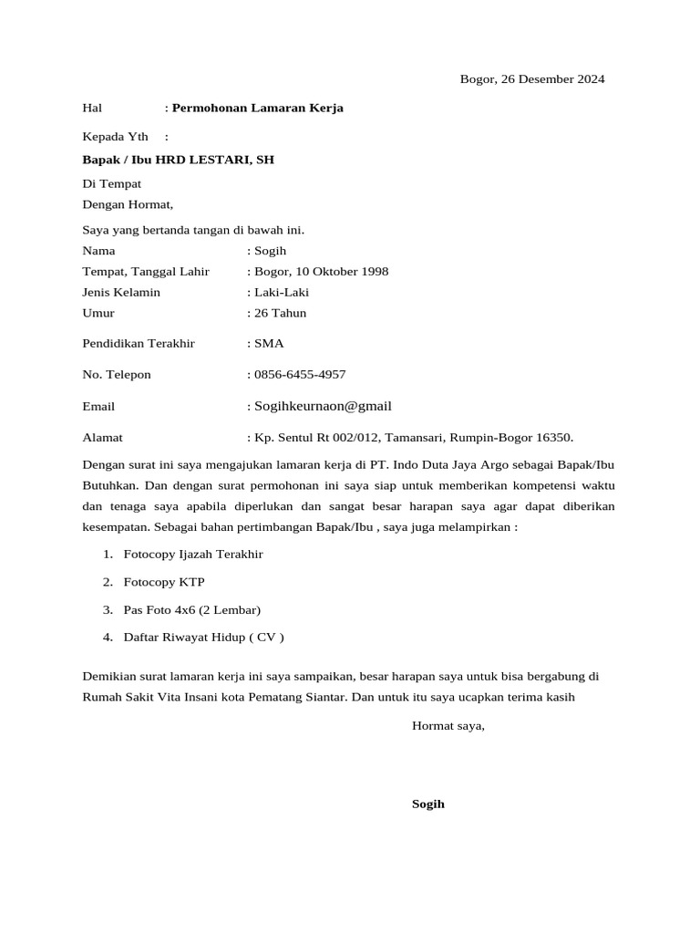 SURAT LAMARAN KERJA Word | PDF