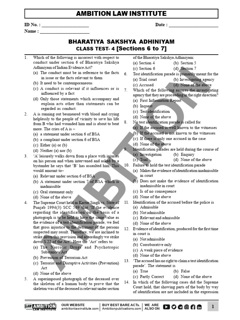 Test - 4 (BSA) Questions | PDF | Witness | Common Law