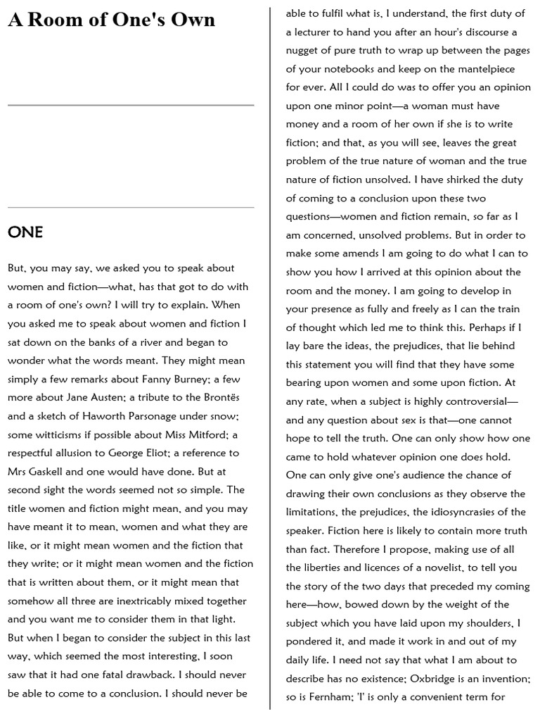 A Room of One | PDF | A Room Of One's Own