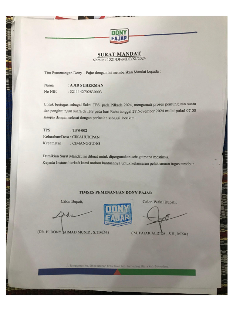 Mandat Saksi Tps 002 | PDF