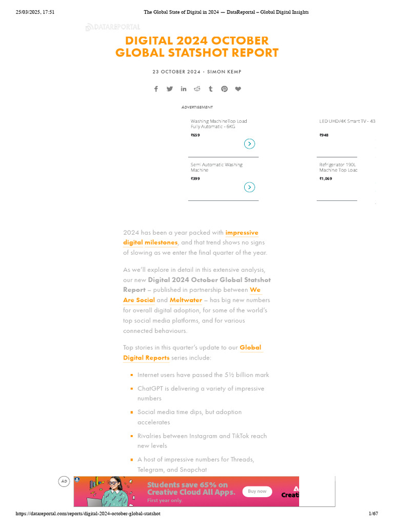 Global Digital Insights 2024 Report | PDF | Internet | Mobile App