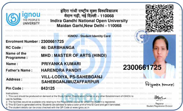 ID Ignou Id Card | PDF