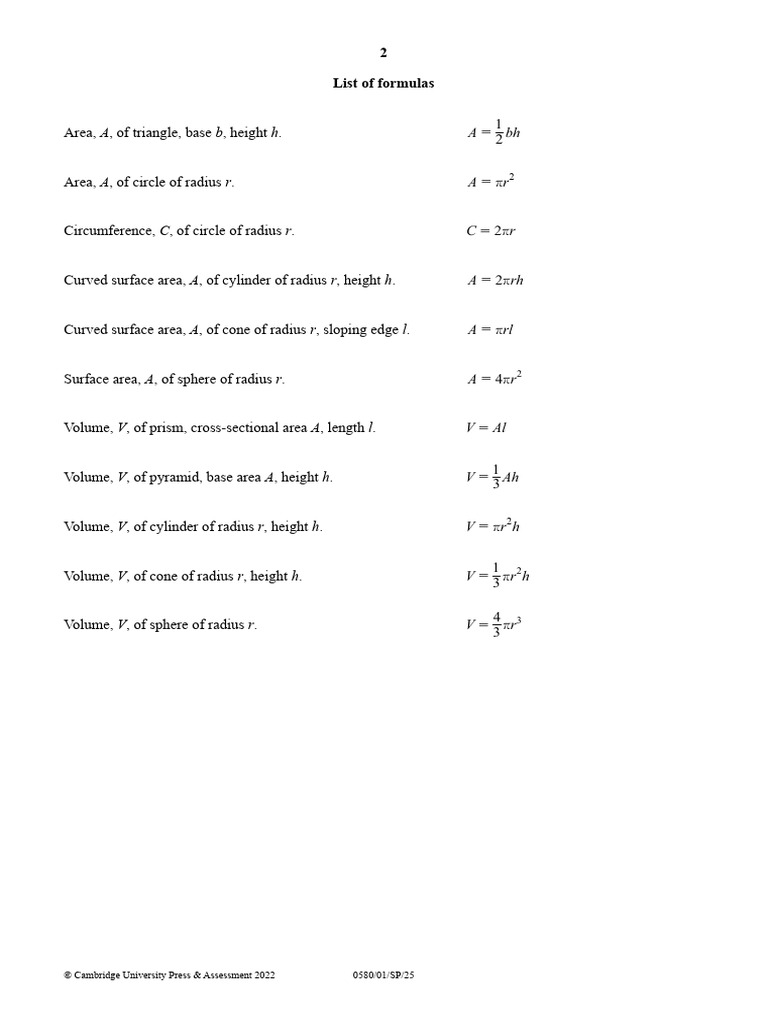 Formula For Core Math | PDF