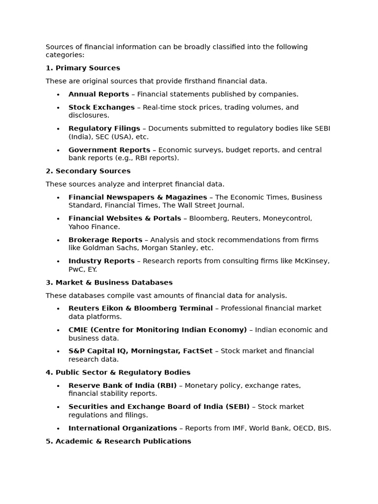 Sources of Finacial Information | PDF