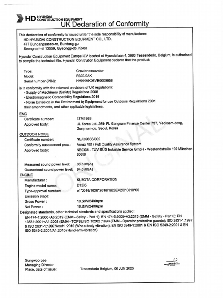 Hyundai Ce Certificate | PDF