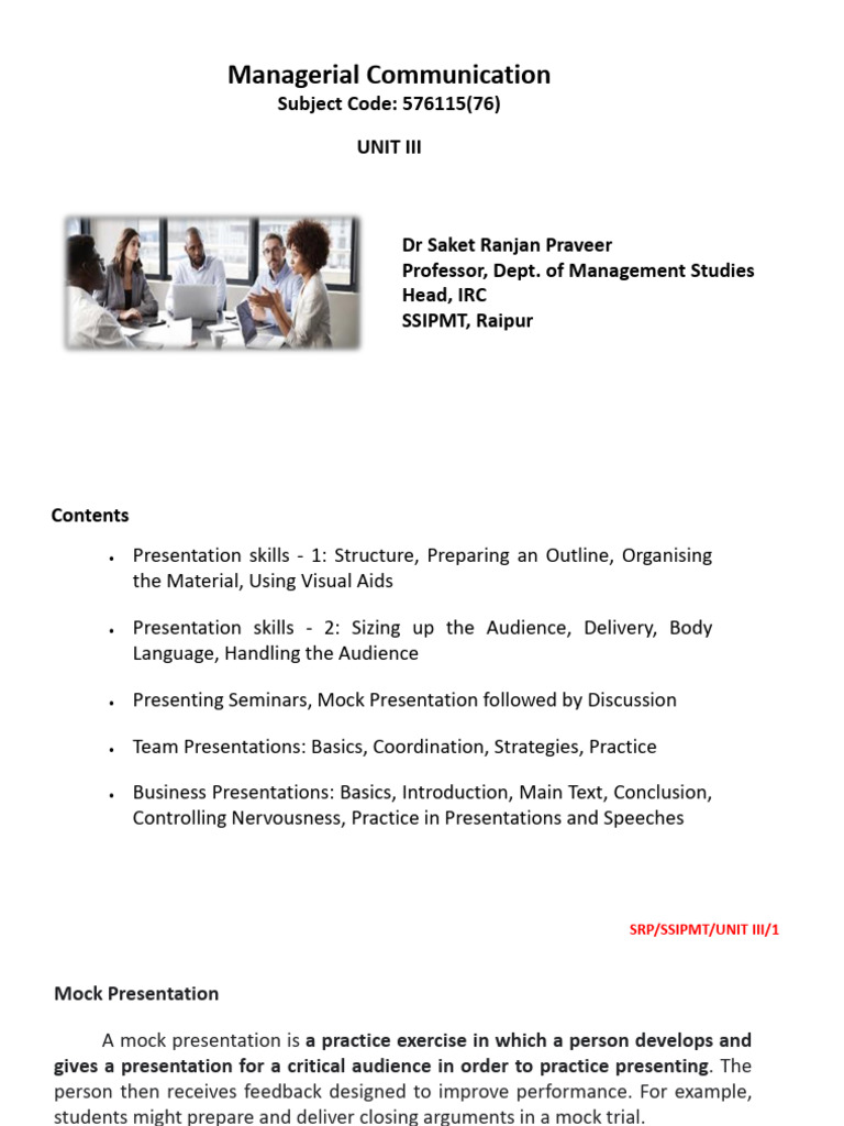 Managerial Communication UNIT III | PDF | Body Language | Audience
