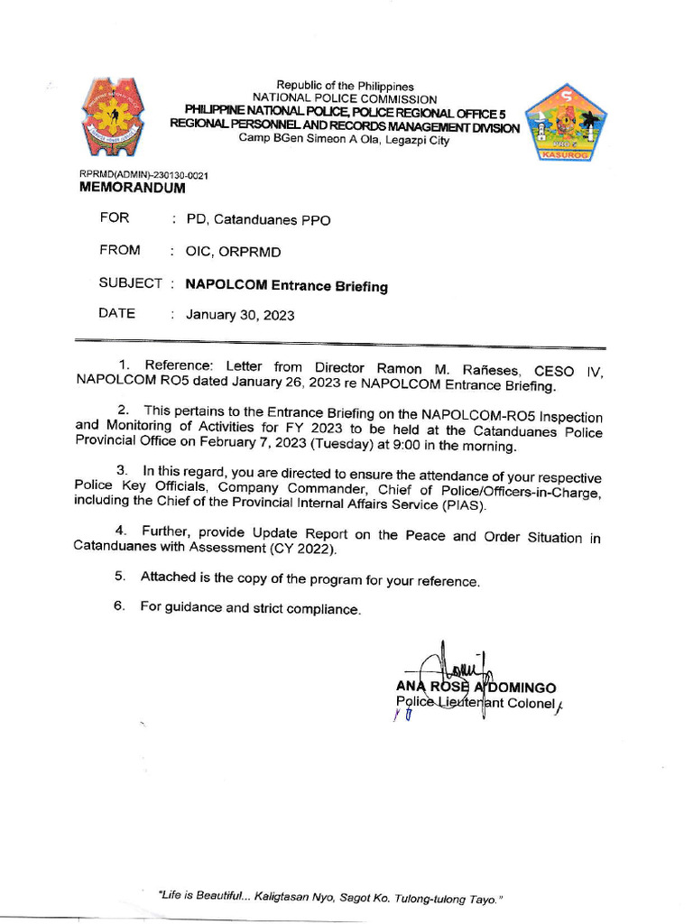 NAPOLCOM Entrance Briefing | PDF