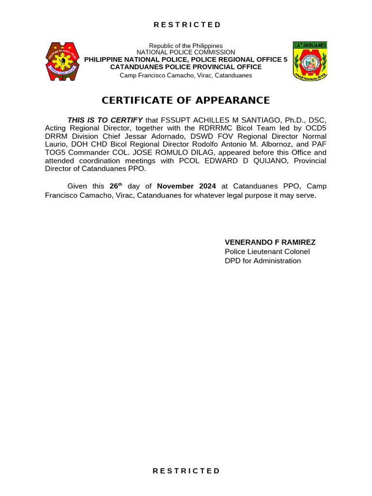 Certificate of Appearance | PDF | Law Enforcement | Crime & Violence
