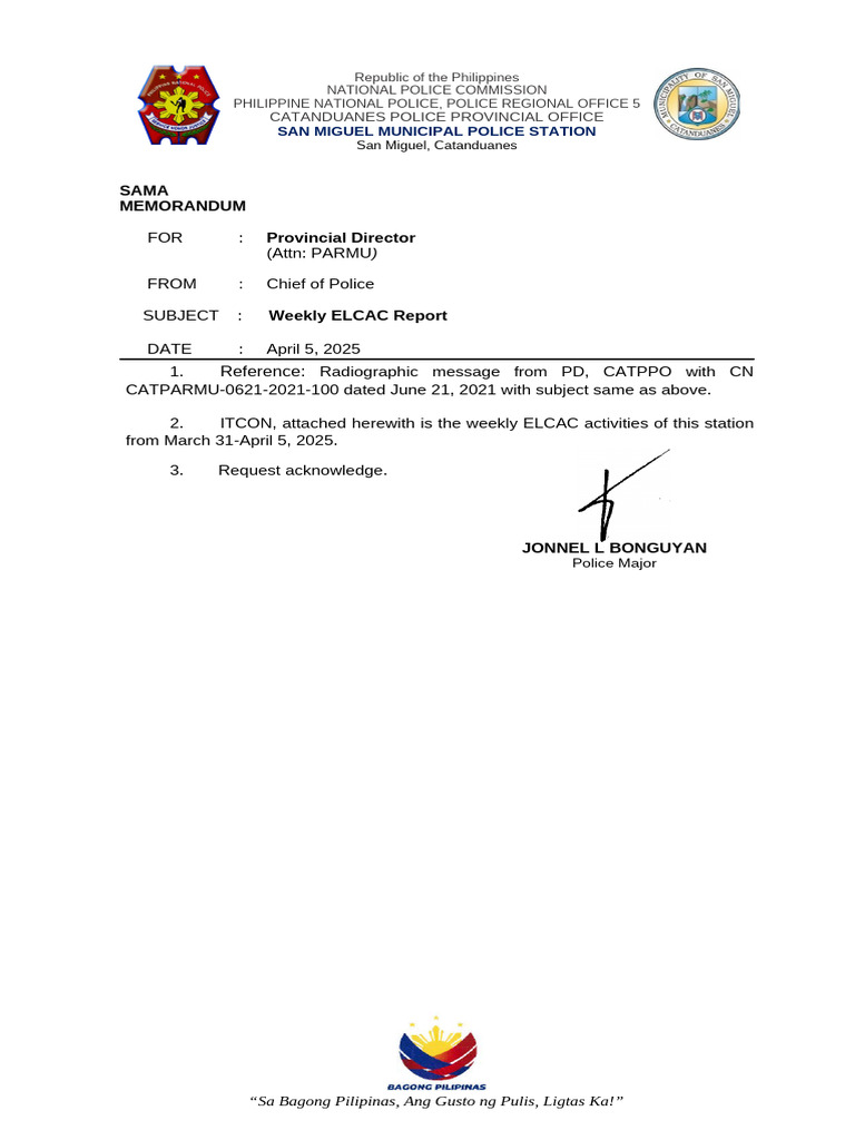 Weekly ELCAC Report: San Miguel Police | PDF | National Security ...
