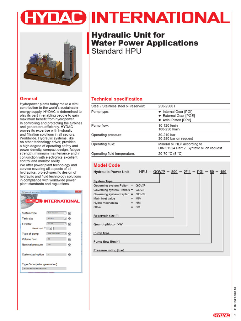 Standard Hpu Hydraulic Unit For Water Power Applications 1000451857 en ...