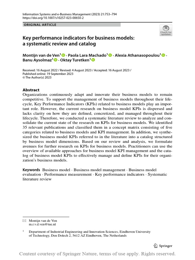 Key Performance Indicators For Business Models A S | PDF | Business ...
