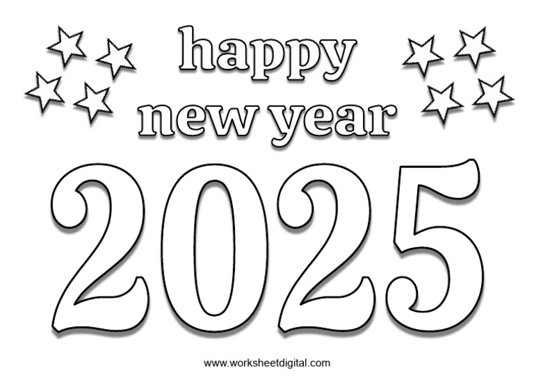 Happy New Year 2025 Coloring Page 1 H6vtoo | PDF