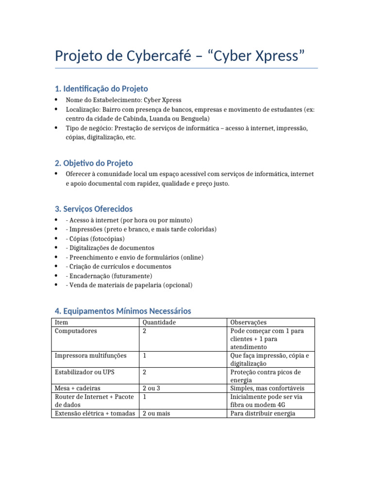 Projeto Cyber Xpress Completo | PDF | Internet | Impressão