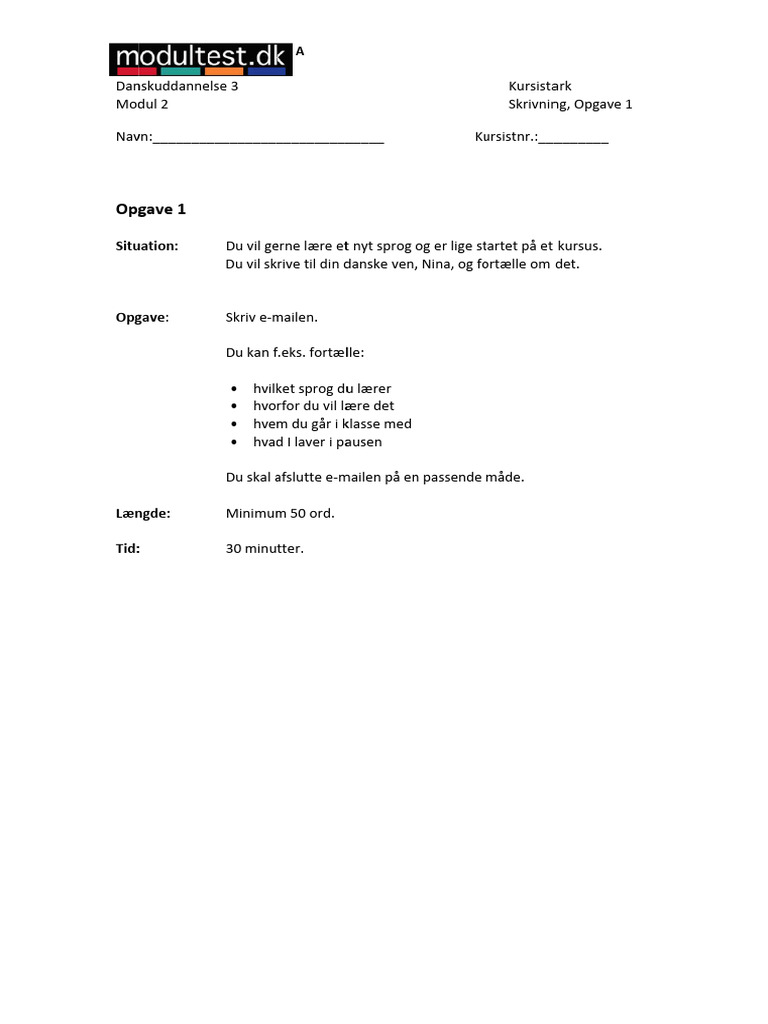 Danish Test Writing Pd3 | PDF