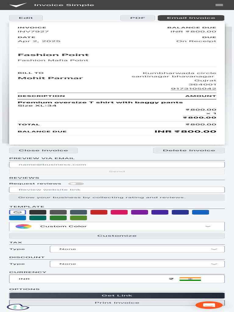 Invoice for Premium T-Shirt Purchase | PDF