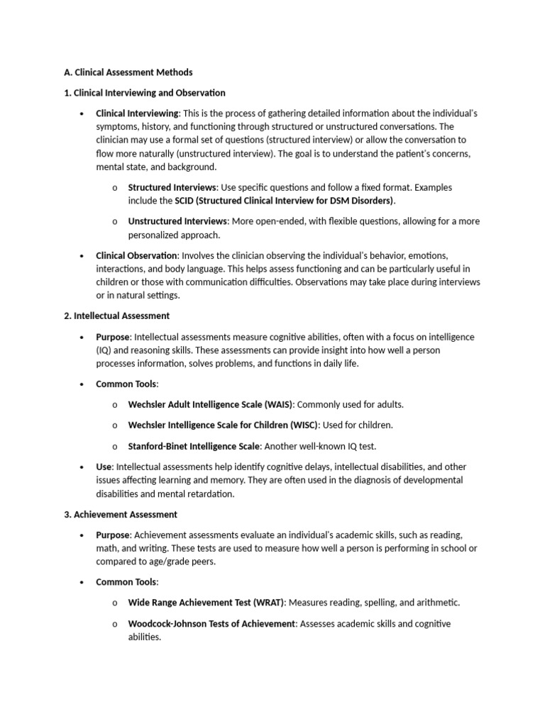 Clinical Assessment Methods for Children | PDF | Mania | Bipolar Disorder