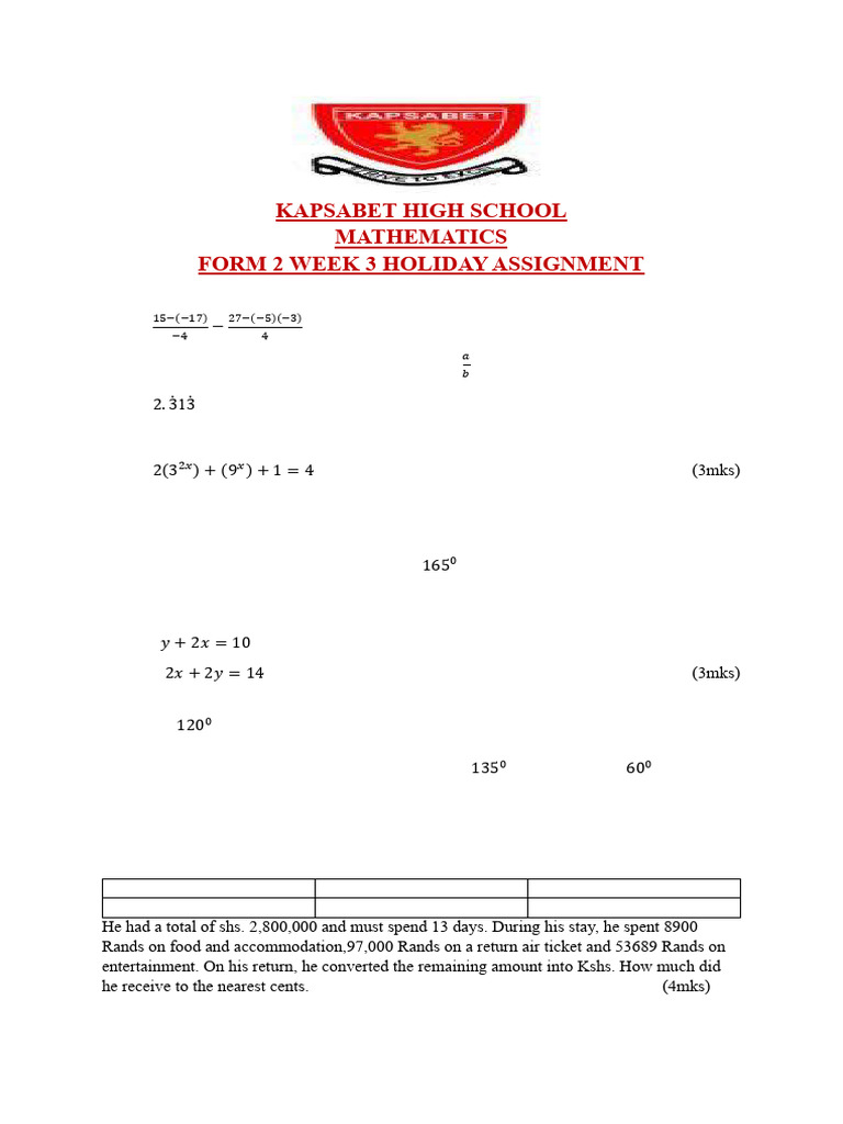MATH F2 WK3 Assignments - Form 2 - Mathematics | PDF | Circle ...