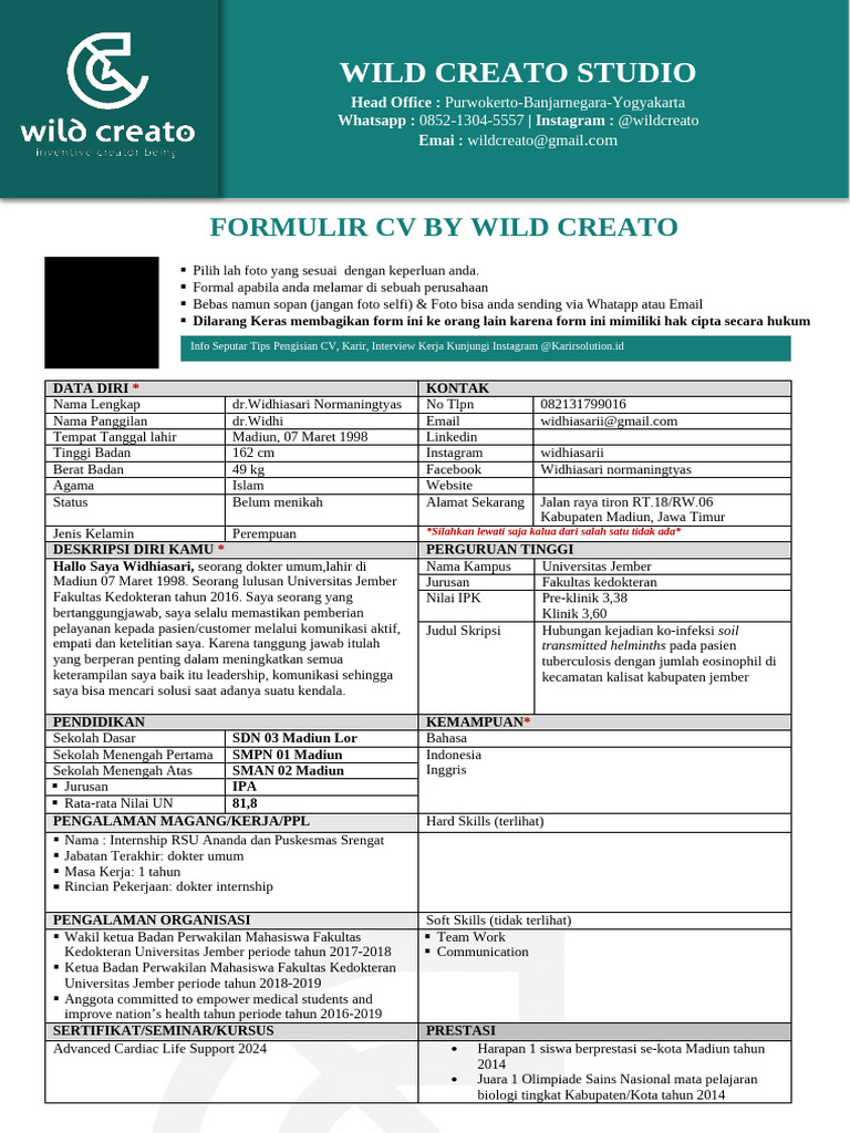 Formulir CV - Nama - Wild Creato | PDF