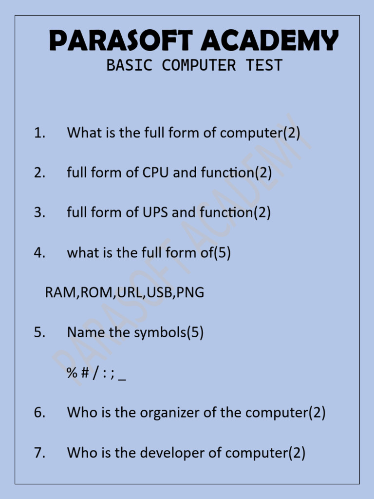 Basic Computer Test Questions Guide | PDF