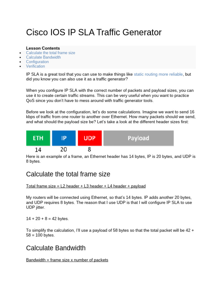 Cisco IOS IP SLA Traffic Generator | PDF | Internet Protocols | Bit Rate