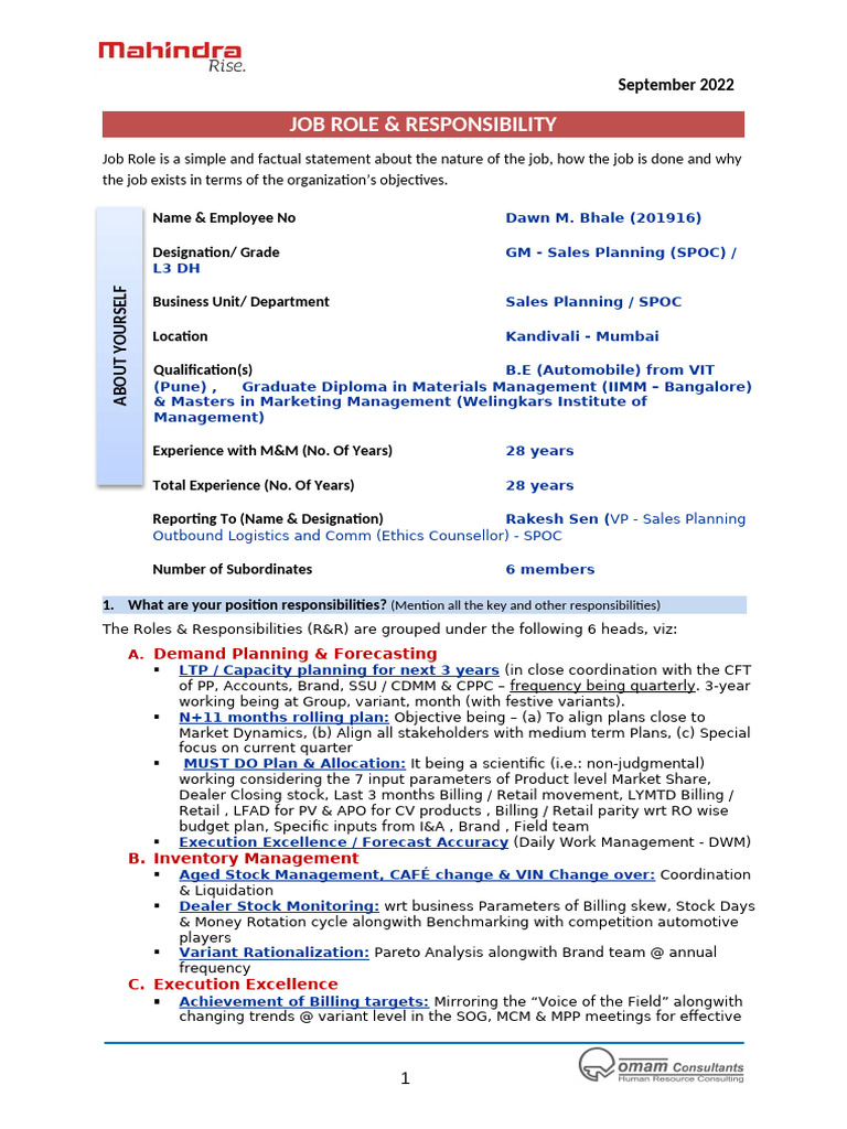 206 Dawn M. Bhale - Sales Planning SPOC - Mumbai | PDF | Supply Chain | Supply Chain Management