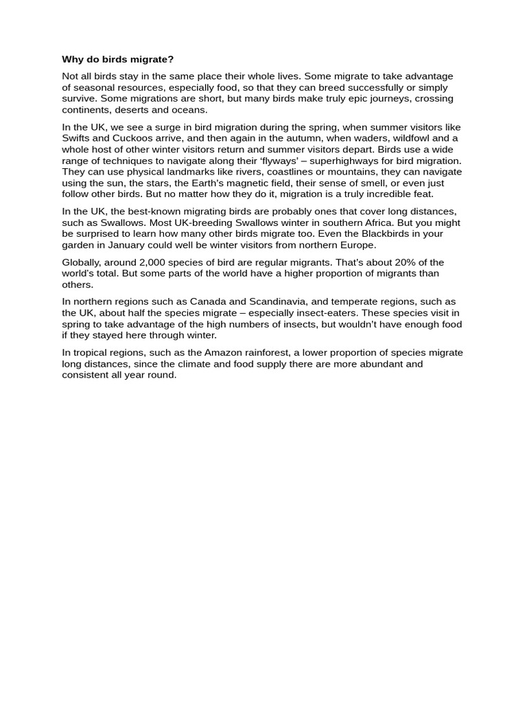 Why Do Birds Migrate | PDF