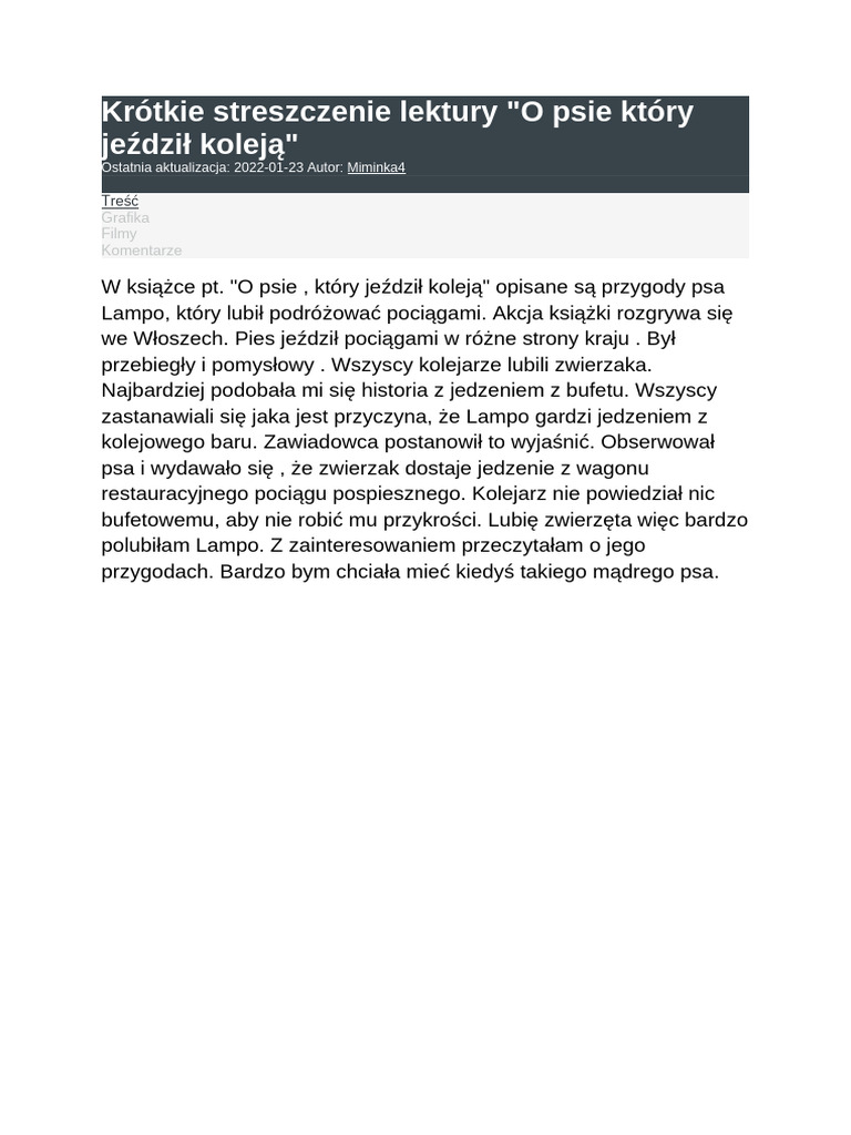 Krótkie Streszczenie Lektury | PDF