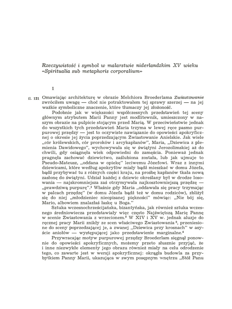 Panofsky - Rzeczywistość I Symbol W Malarstwie Niderlandzikim XV W | PDF