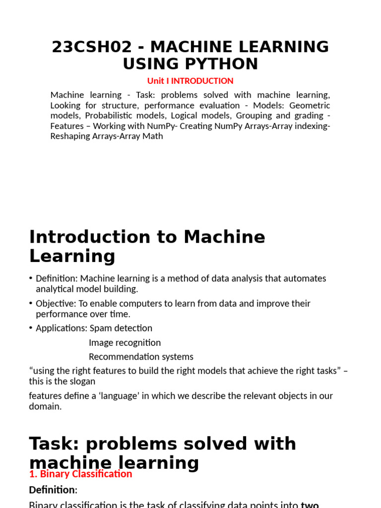 Unit 1 | PDF | Machine Learning | Statistical Classification