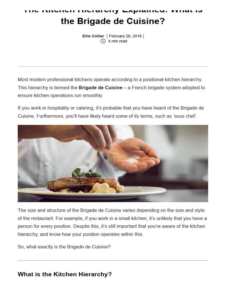 Kitchen Hierarchy Explained - The Brigade de Cuisine | PDF | Chef ...